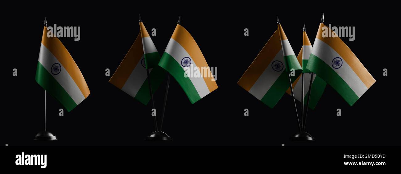 Small national flags of the India on a black background Stock Photo - Alamy