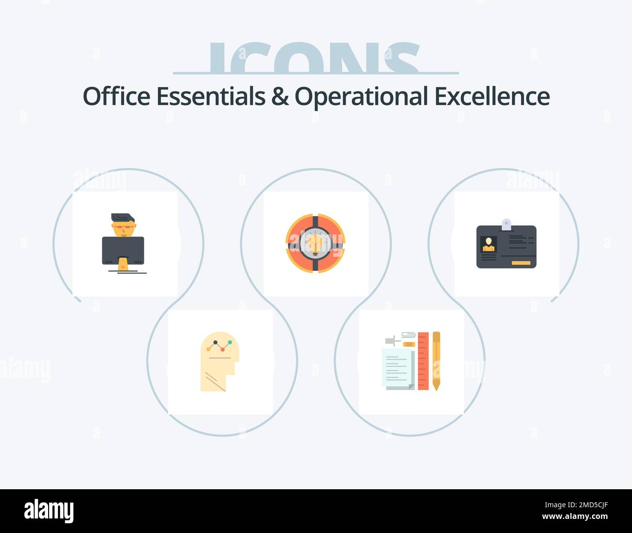 Office Essentials And Operational Exellence Flat Icon Pack 5 Icon ...