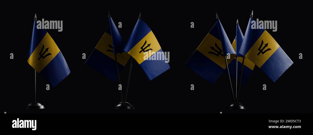 Small national flags of the Barbados on a black background Stock Photo ...