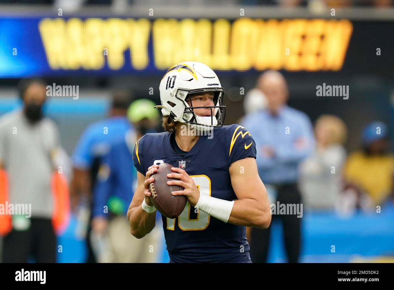 Los Angeles Chargers quarterback Justin Herbert throws during the first ...
