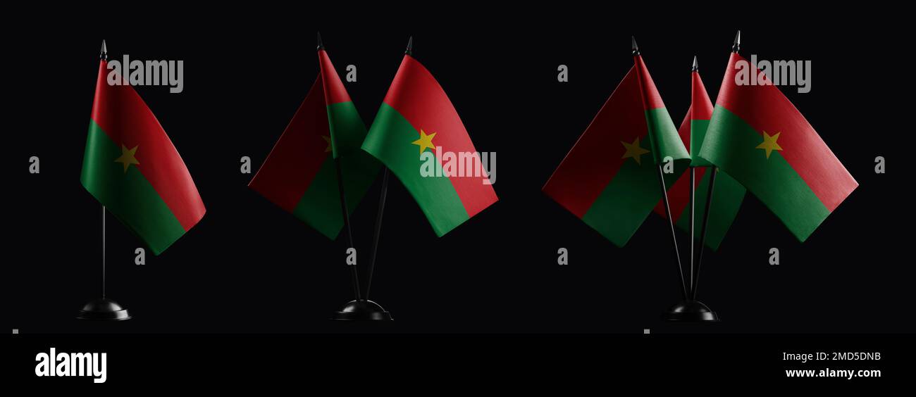 Small national flags of the Burkina Faso on a black background Stock ...