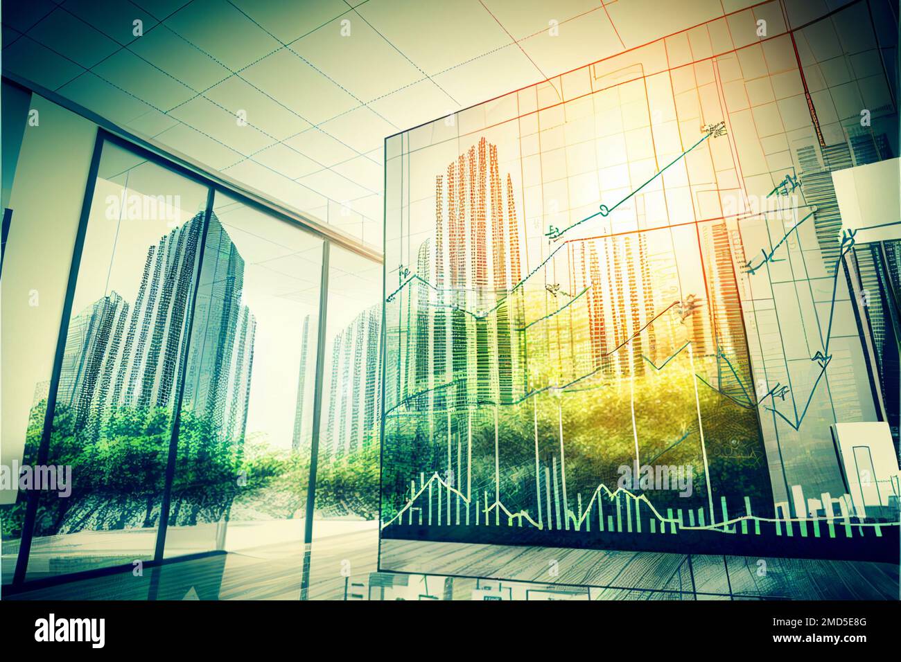 Digital skyscrapers Development raising price concept with financial ...