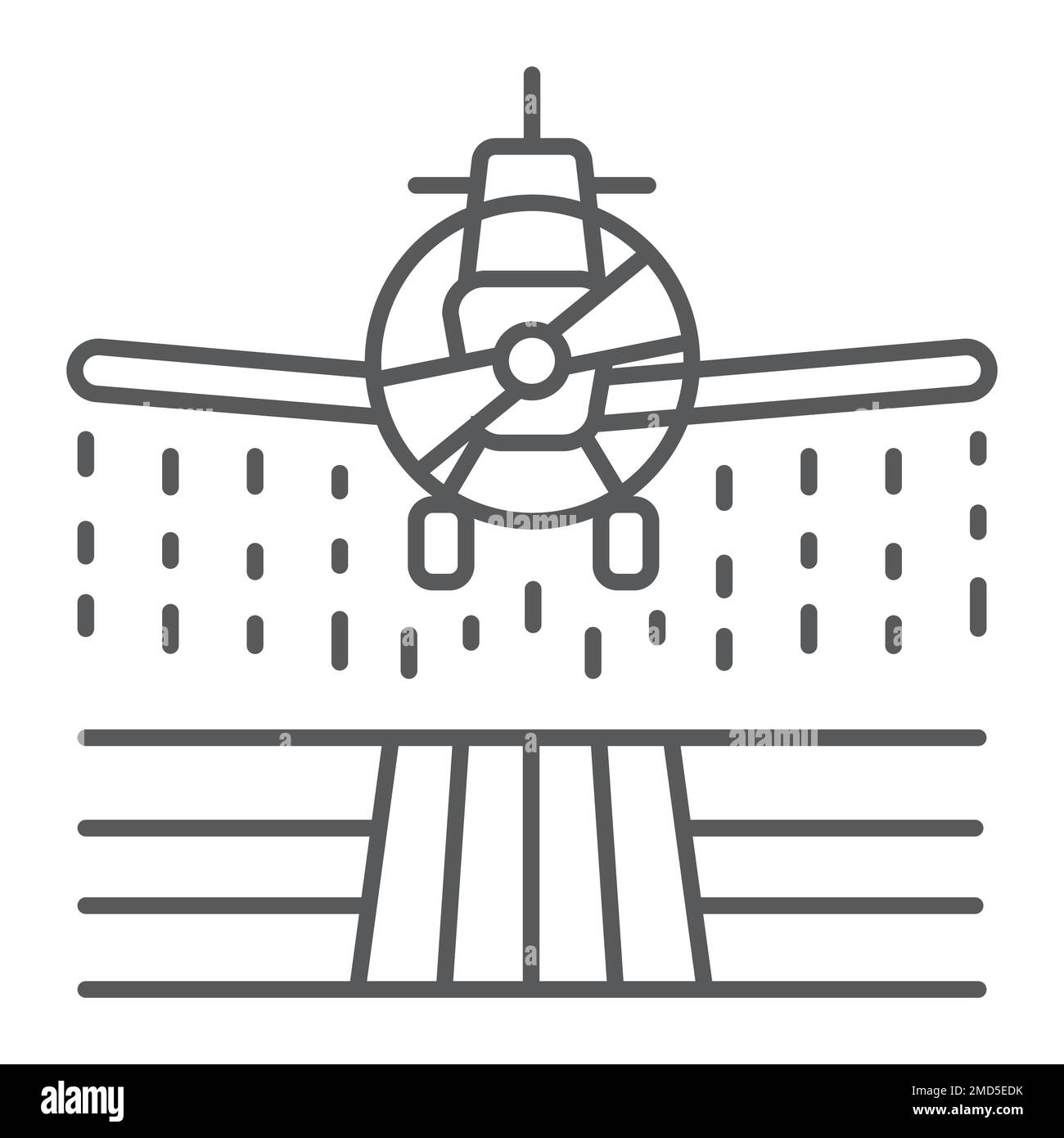 Plane sprays pesticides thin line icon, farming and agriculture, farm ...