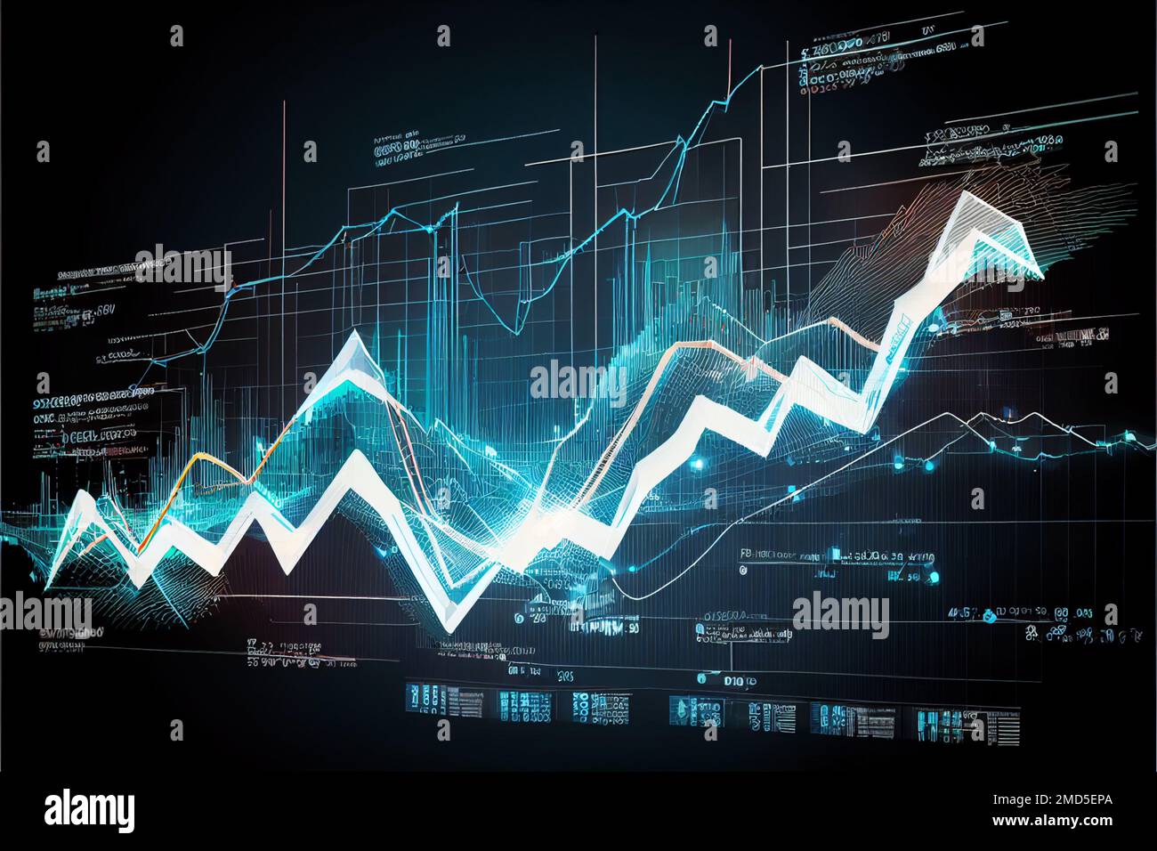 A screen of Market graph reporting analysis with blue color on black ...