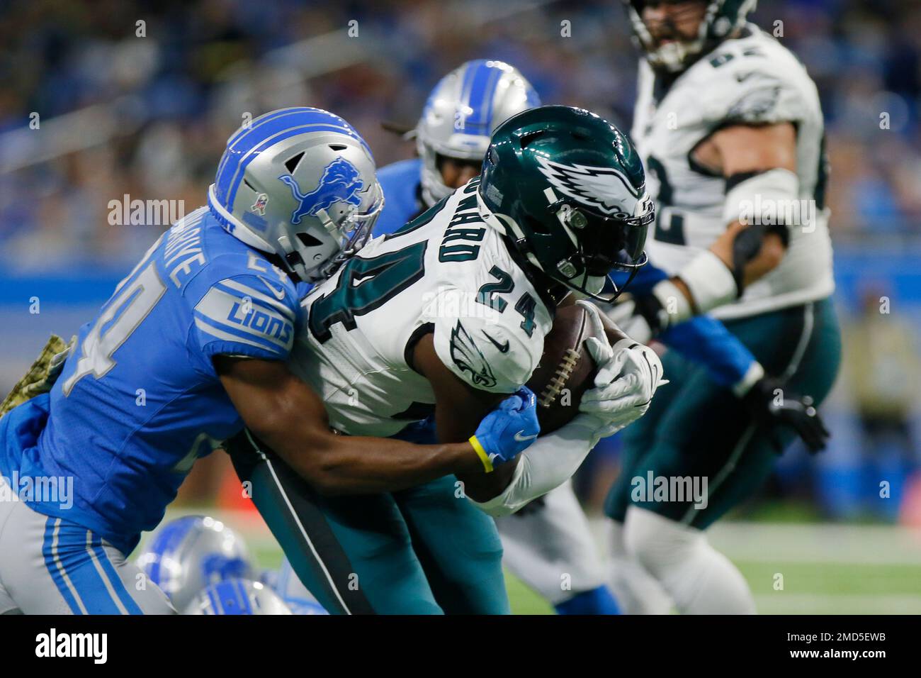 Philadelphia Eagles running back Jordan Howard (24) is stopped by ...