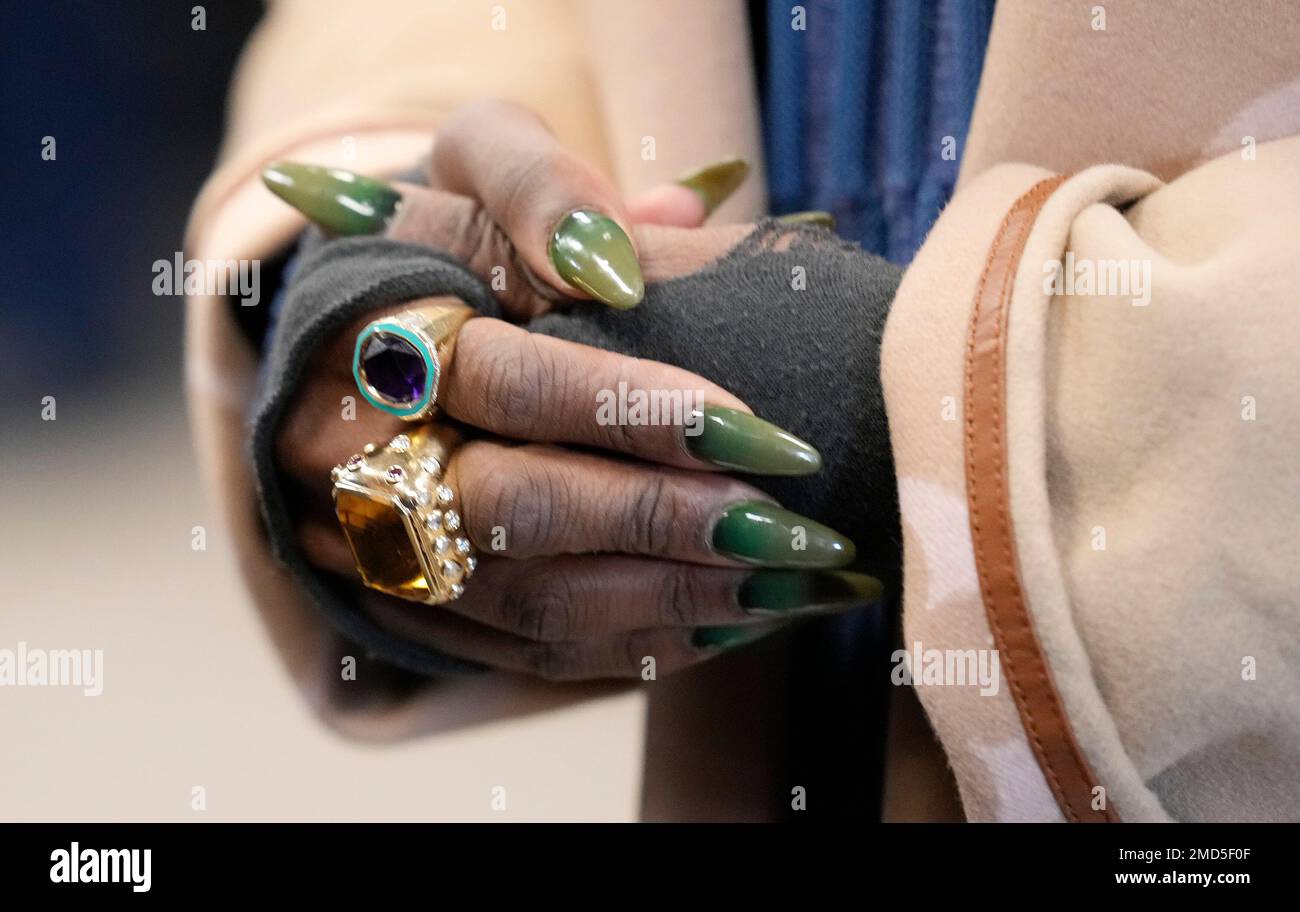 The hands of Cynthia Erivo are pictured as she is interviewed at the ...