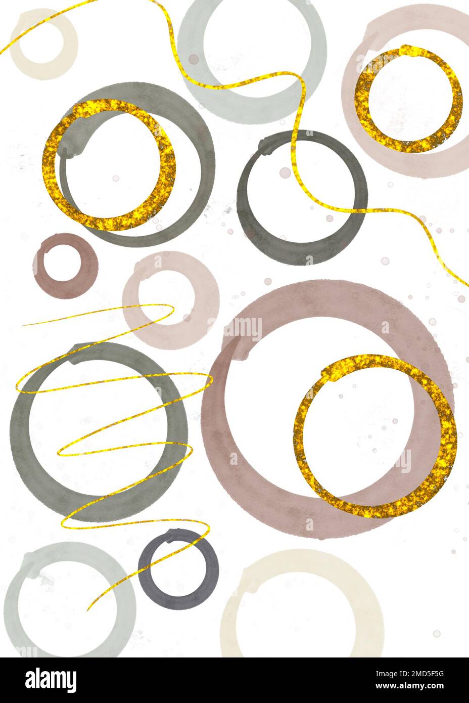 Coffee cup and gold abstract rings different colors isolated on a white ...