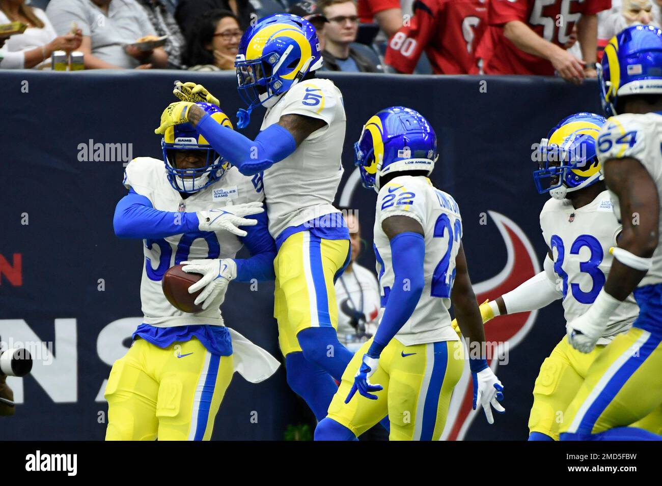 Los Angeles Rams linebacker Ernest Jones (50) celebrates an ...