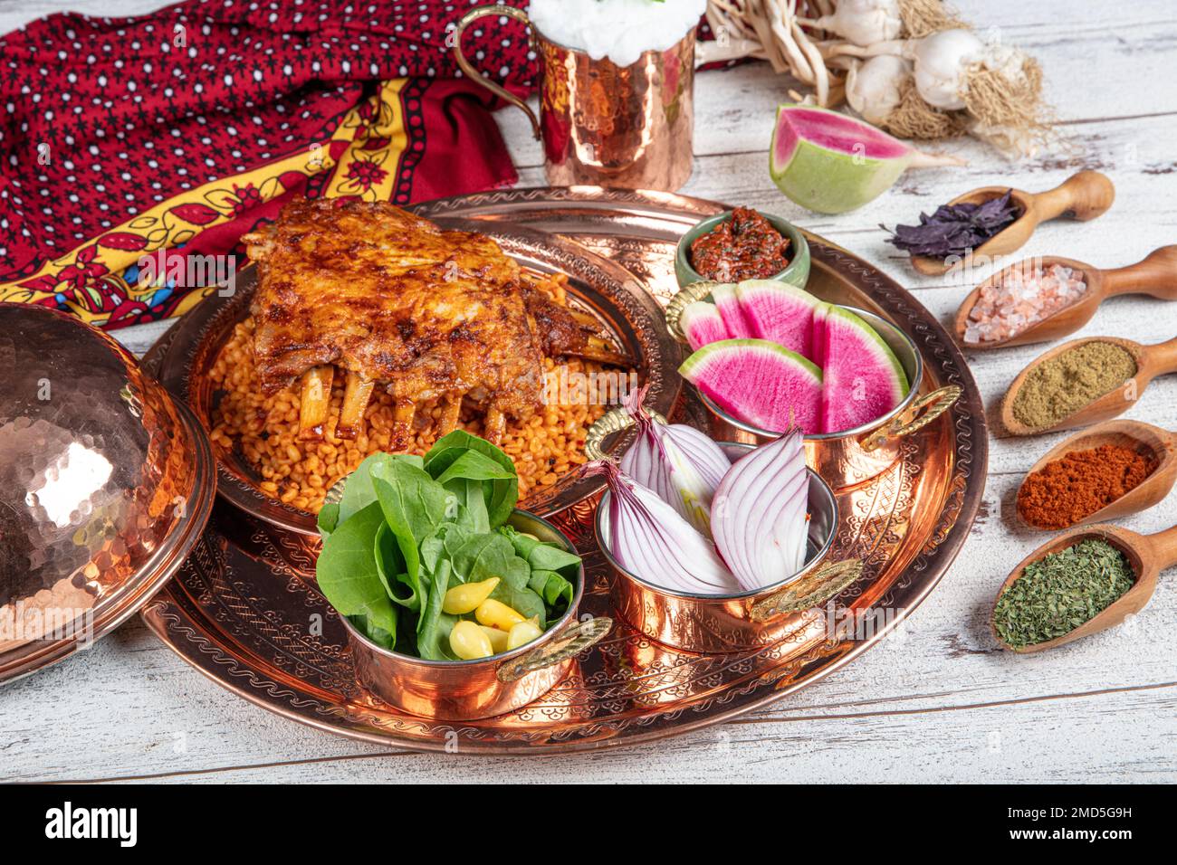 Lamb ribs on bulgur pilaf. Stuffed Ribs isolated on black background ...