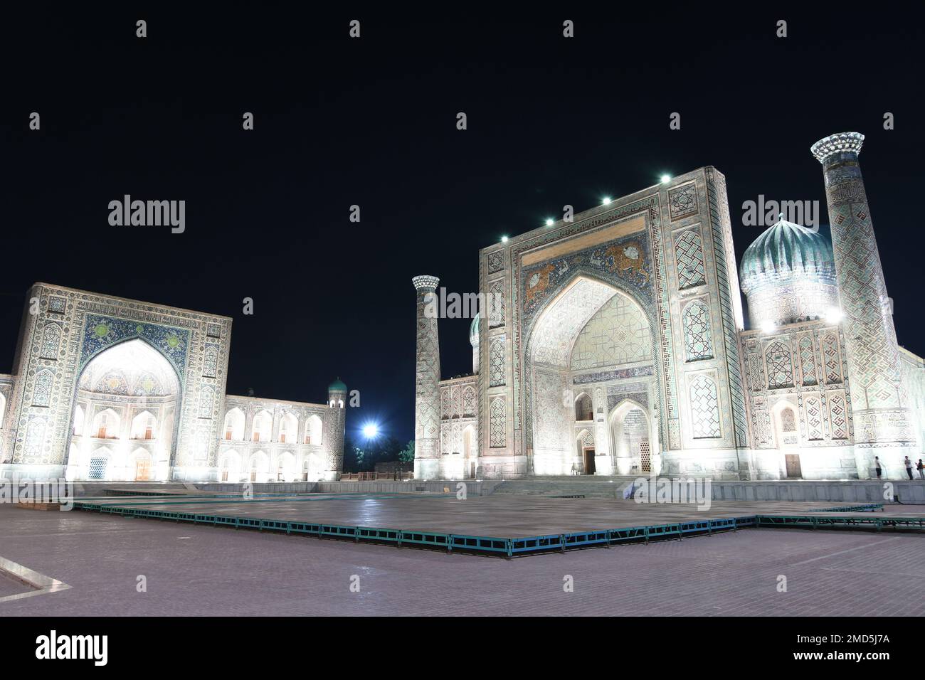 Registan at night, Samarkand, Uzbekistan. Samarkand is a city in ...