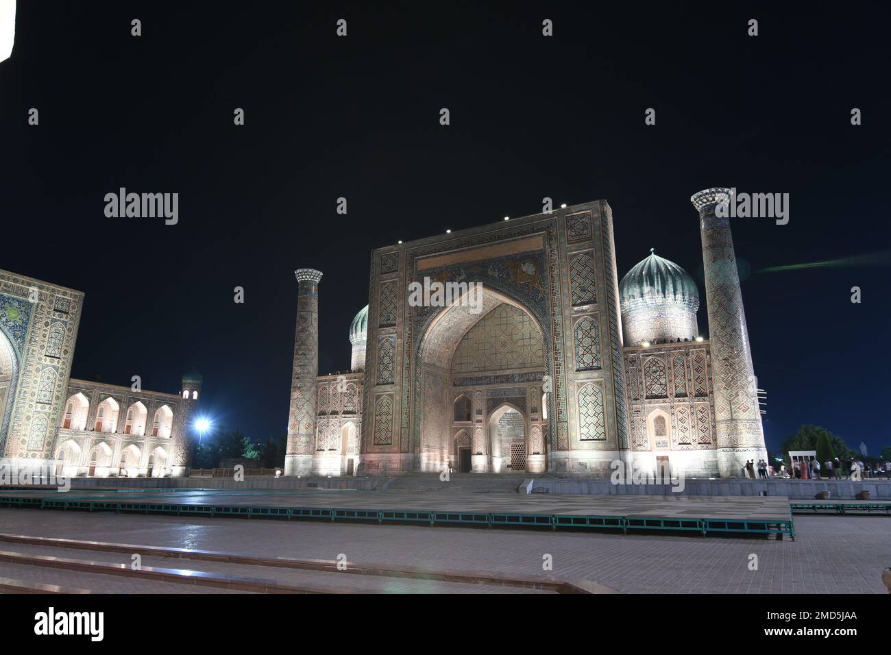 Registan at night, Samarkand, Uzbekistan. Samarkand is a city in ...