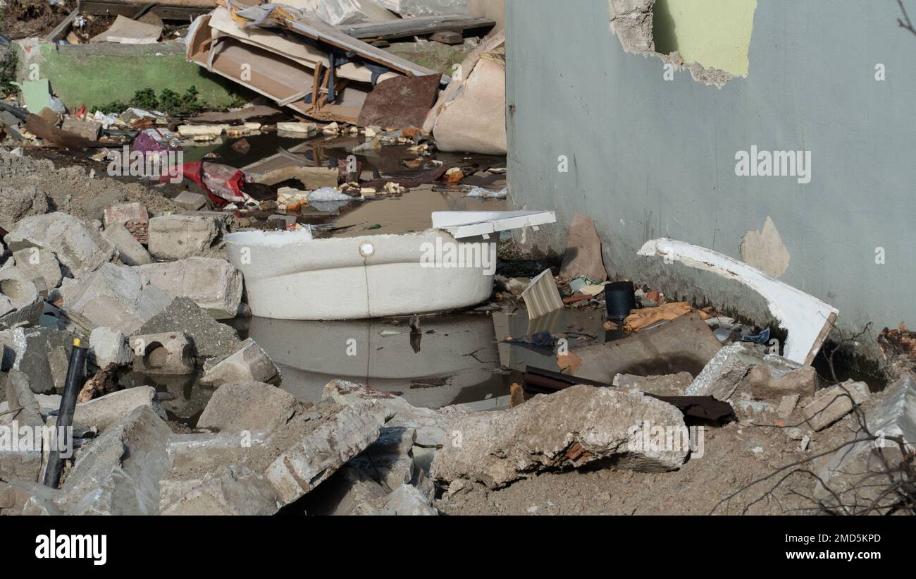 Earthquake in Turkey. Ruined houses after a massive earthquake in ...