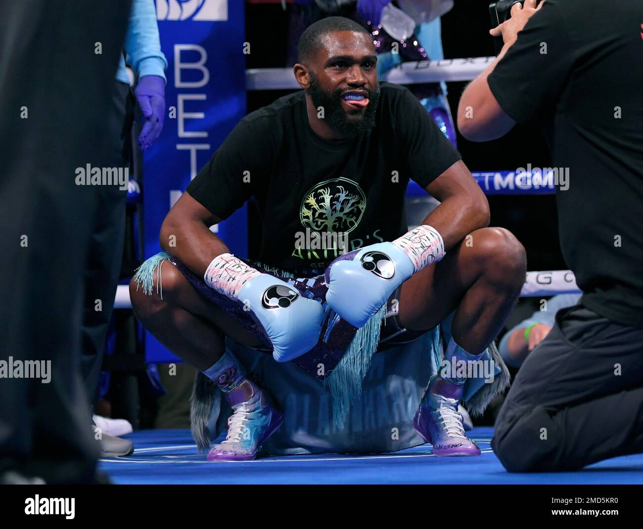 Jaron Ennis waits for his welterweight boxing match against Thomas ...