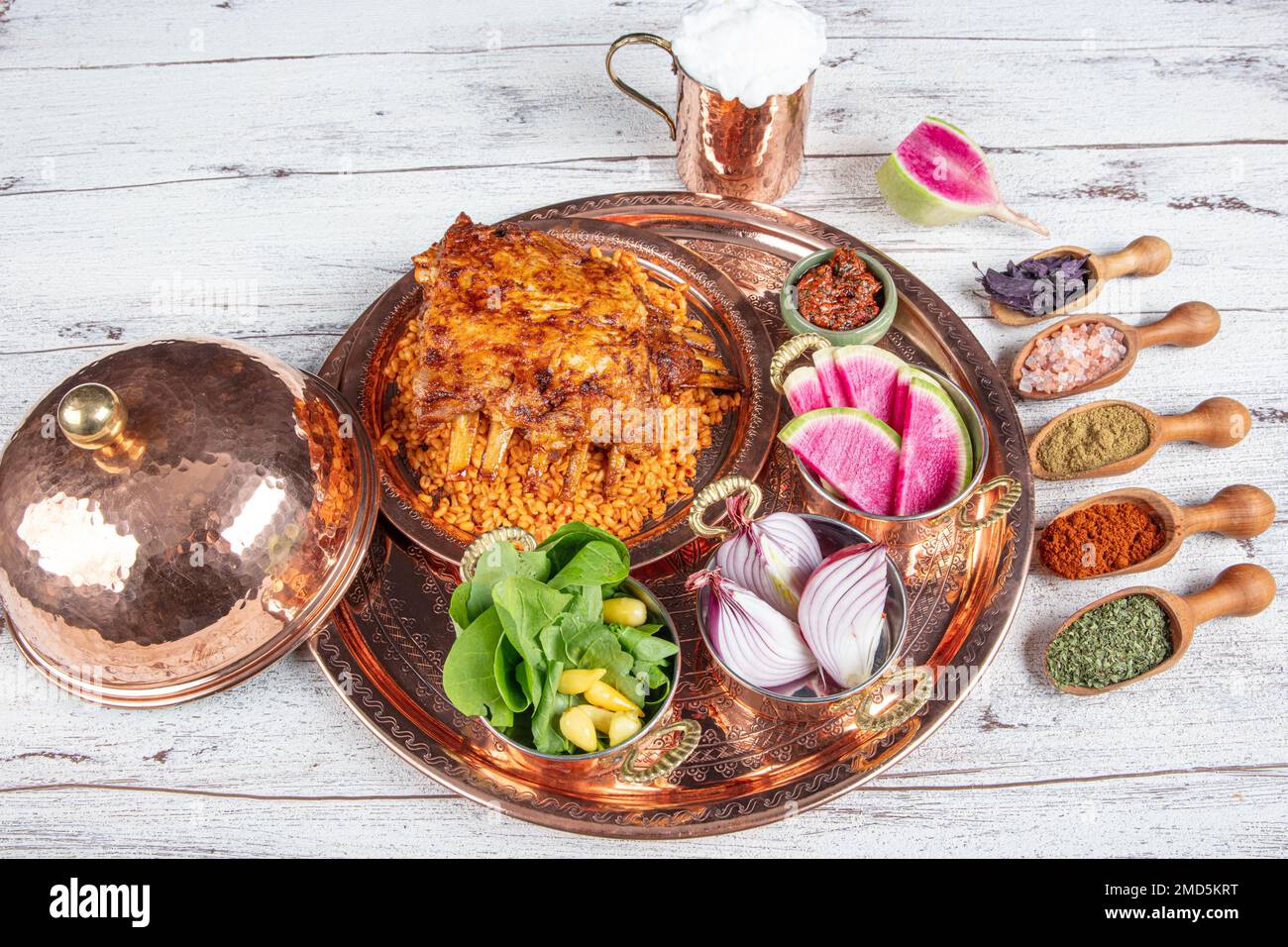 Lamb ribs on bulgur pilaf. Stuffed Ribs isolated on black background ...