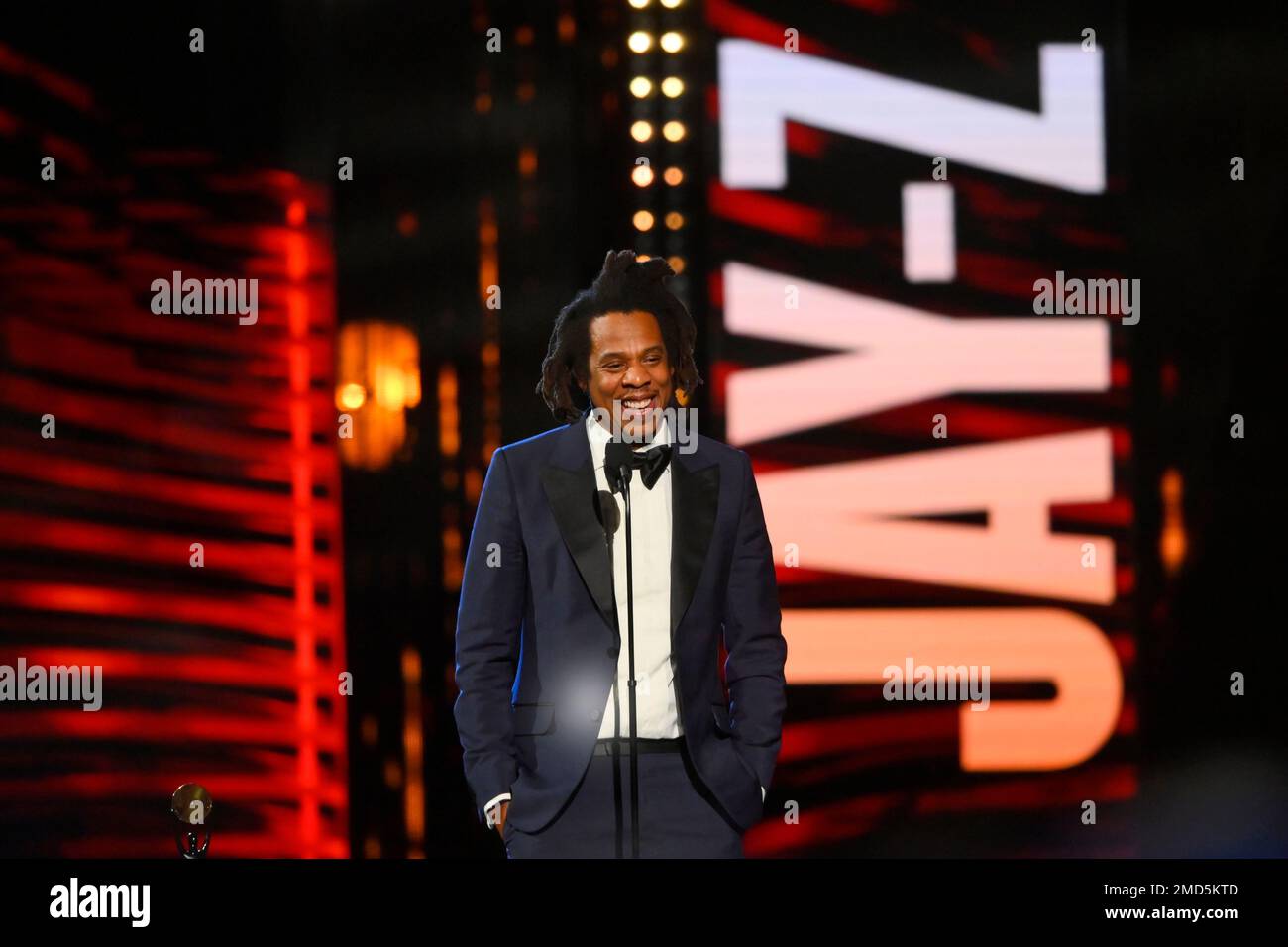 Jay-Z speaks during the Rock & Roll Hall of Fame induction ceremony ...