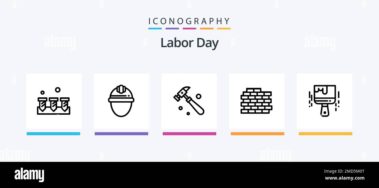 Labor Day Line 5 Icon Pack Including hand tools. wrench wheel. card ...