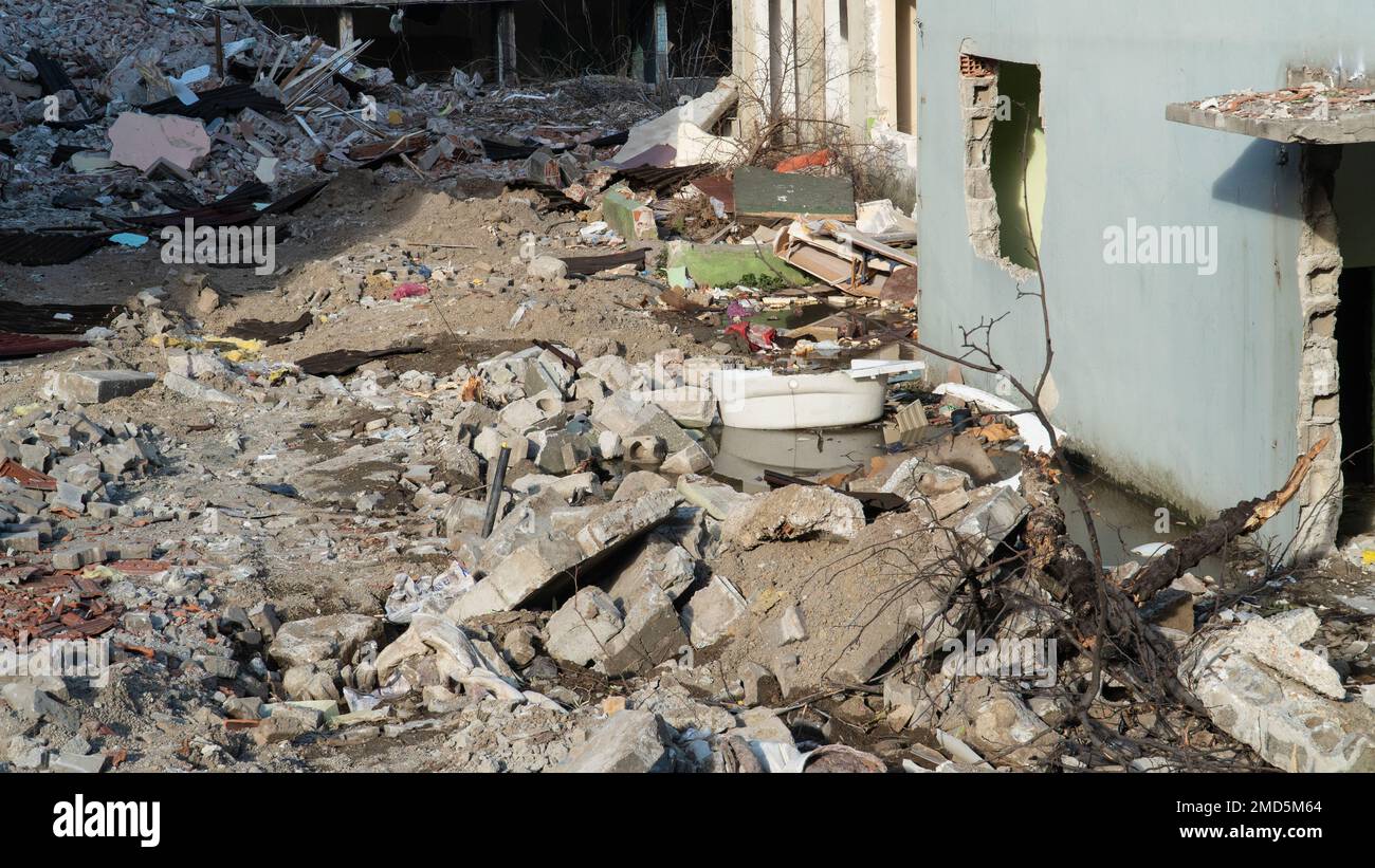 Earthquake in Turkey. Ruined houses after a massive earthquake in ...