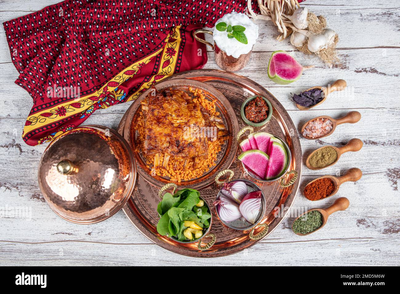 Lamb ribs on bulgur pilaf. Stuffed Ribs isolated on black background ...