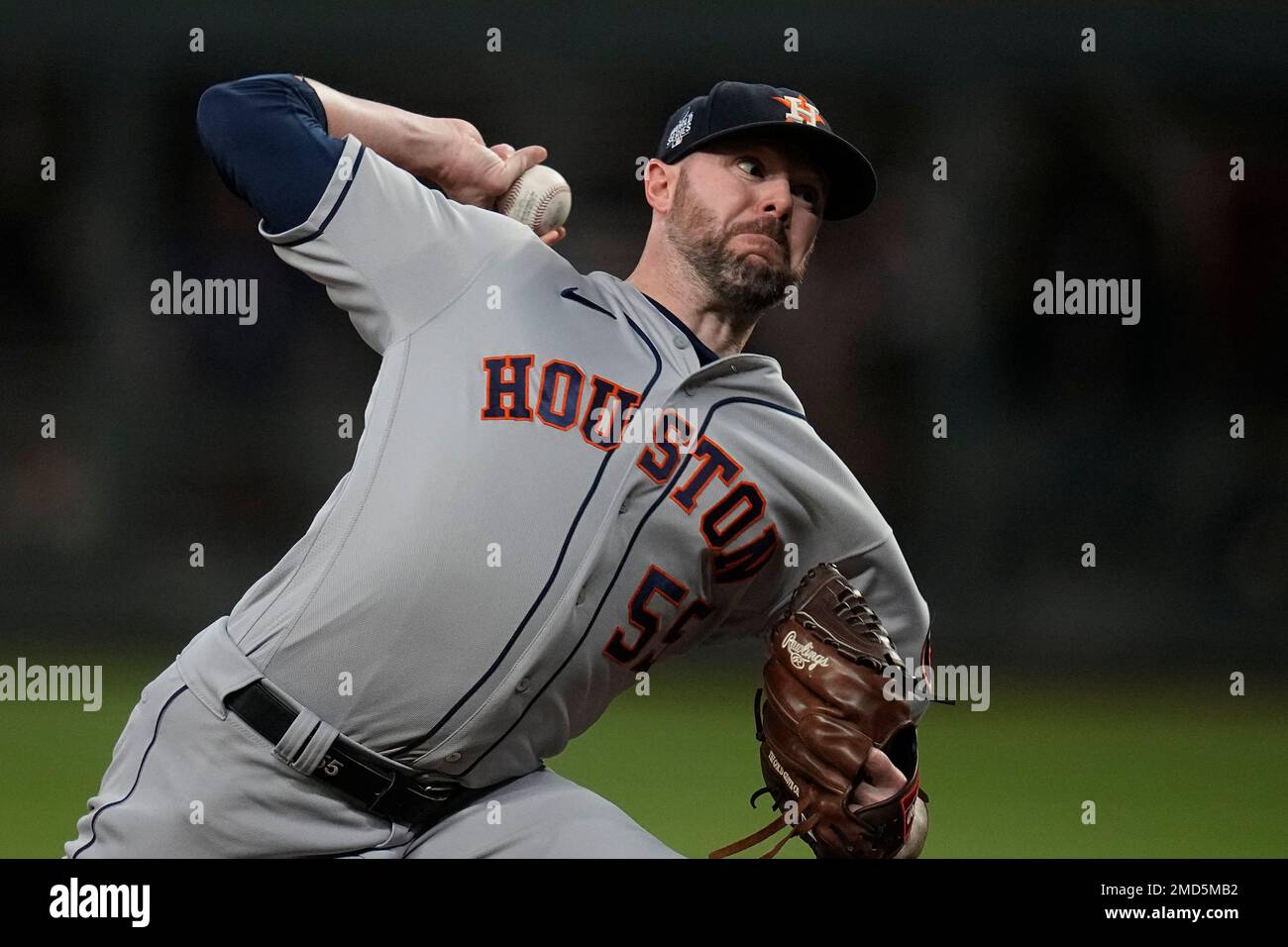 Houston Astros relief pitcher Ryan Pressly throws during the eighth ...