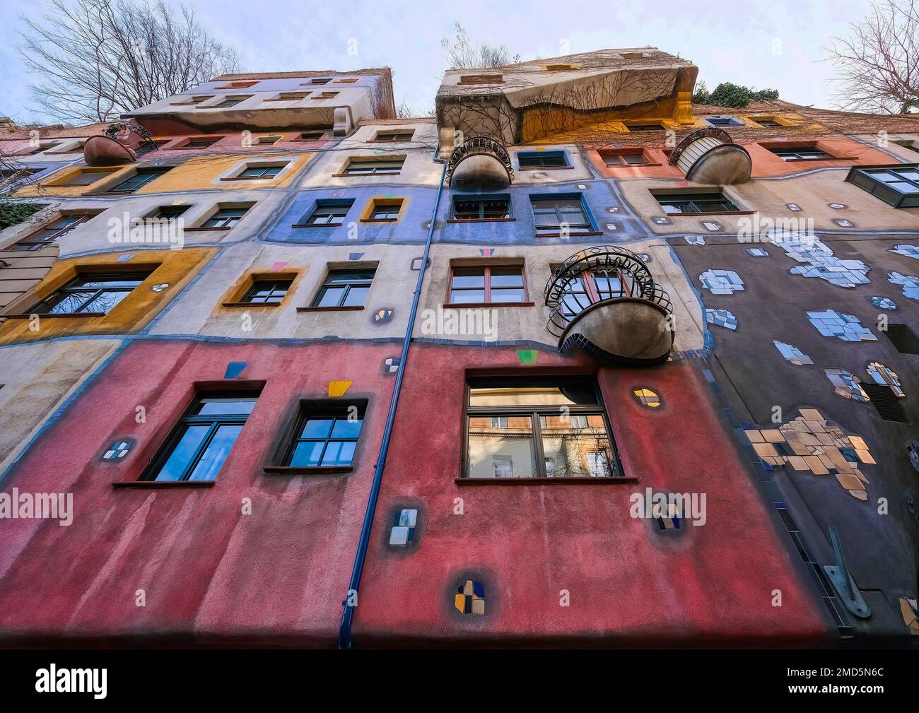 Vienna, Austria, Dec. 2019: A view from Hundertwasser apartment ...