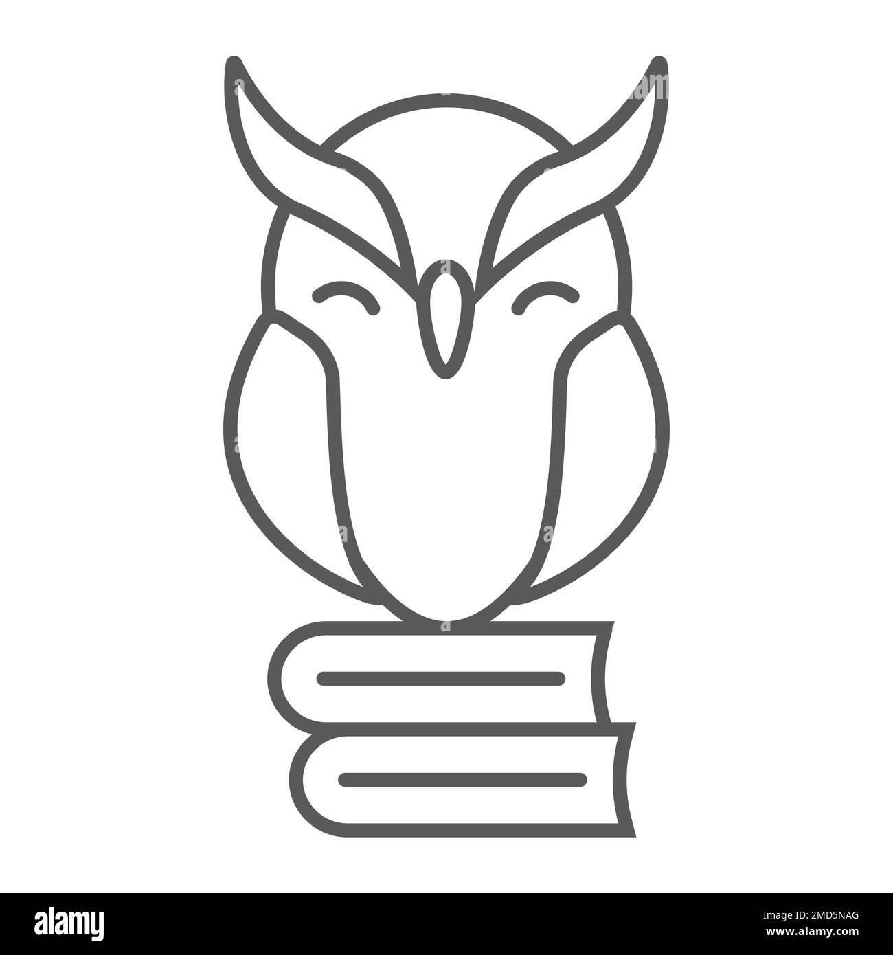 Owl on books thin line icon, e learning and education, knowledge sign ...