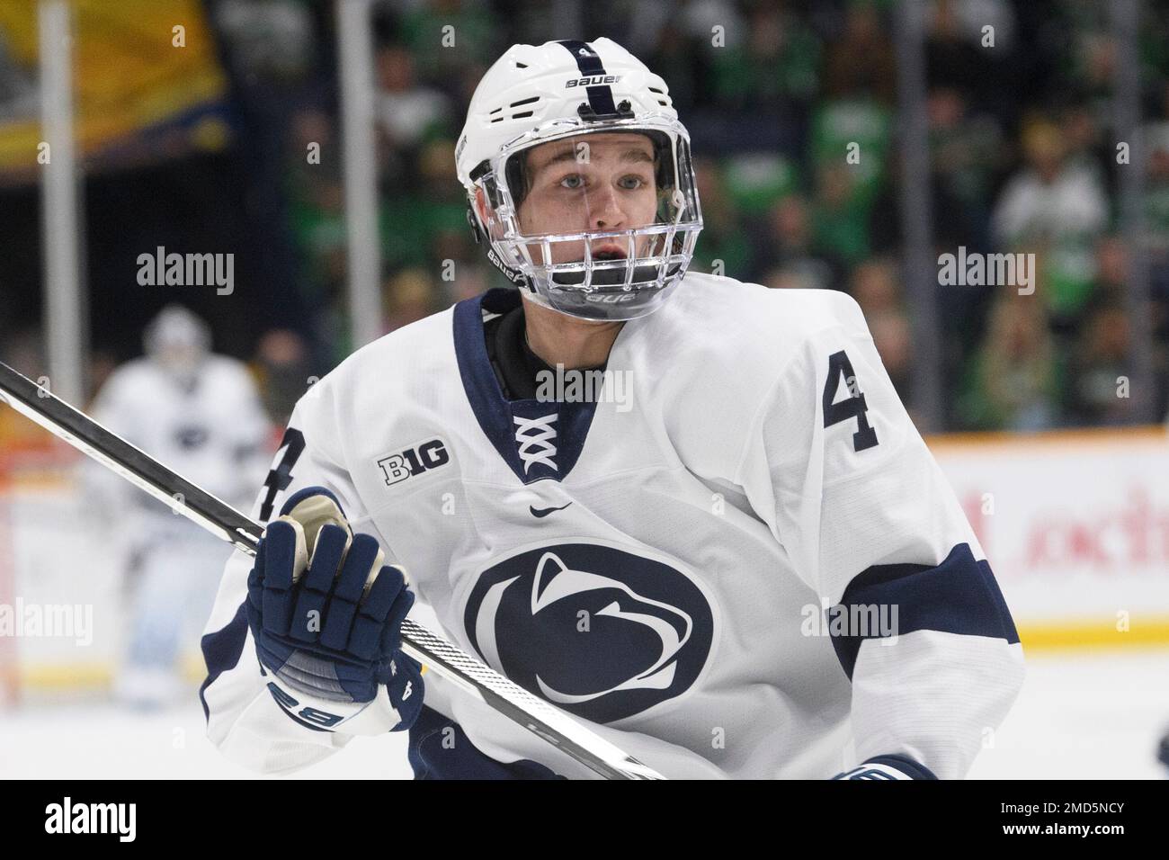 Penn State defenseman Simon Mack plays during an NCAA hockey game ...