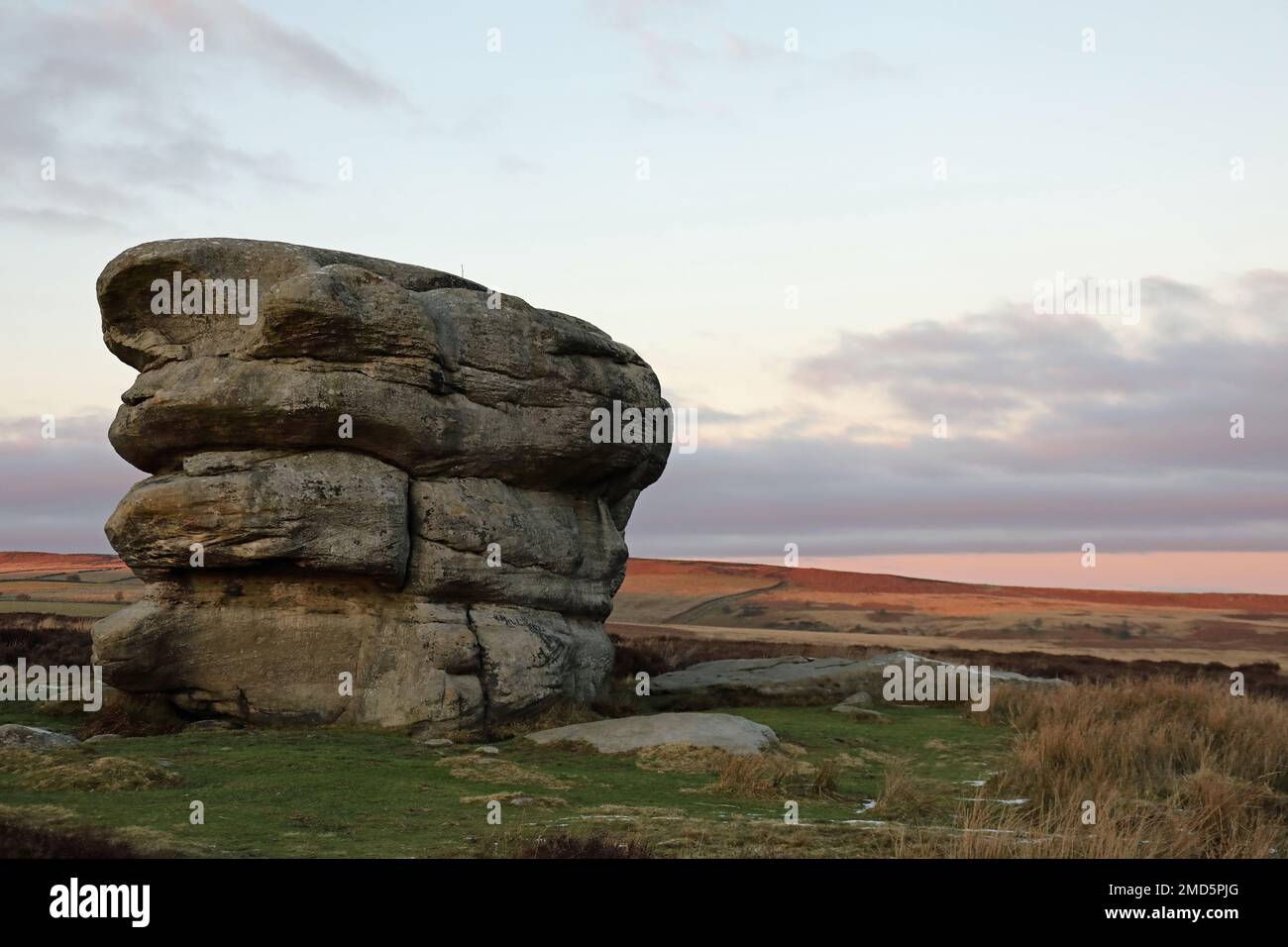 The Eagle Stone on Baslow Edge in the Derbyshire Peak District Stock ...