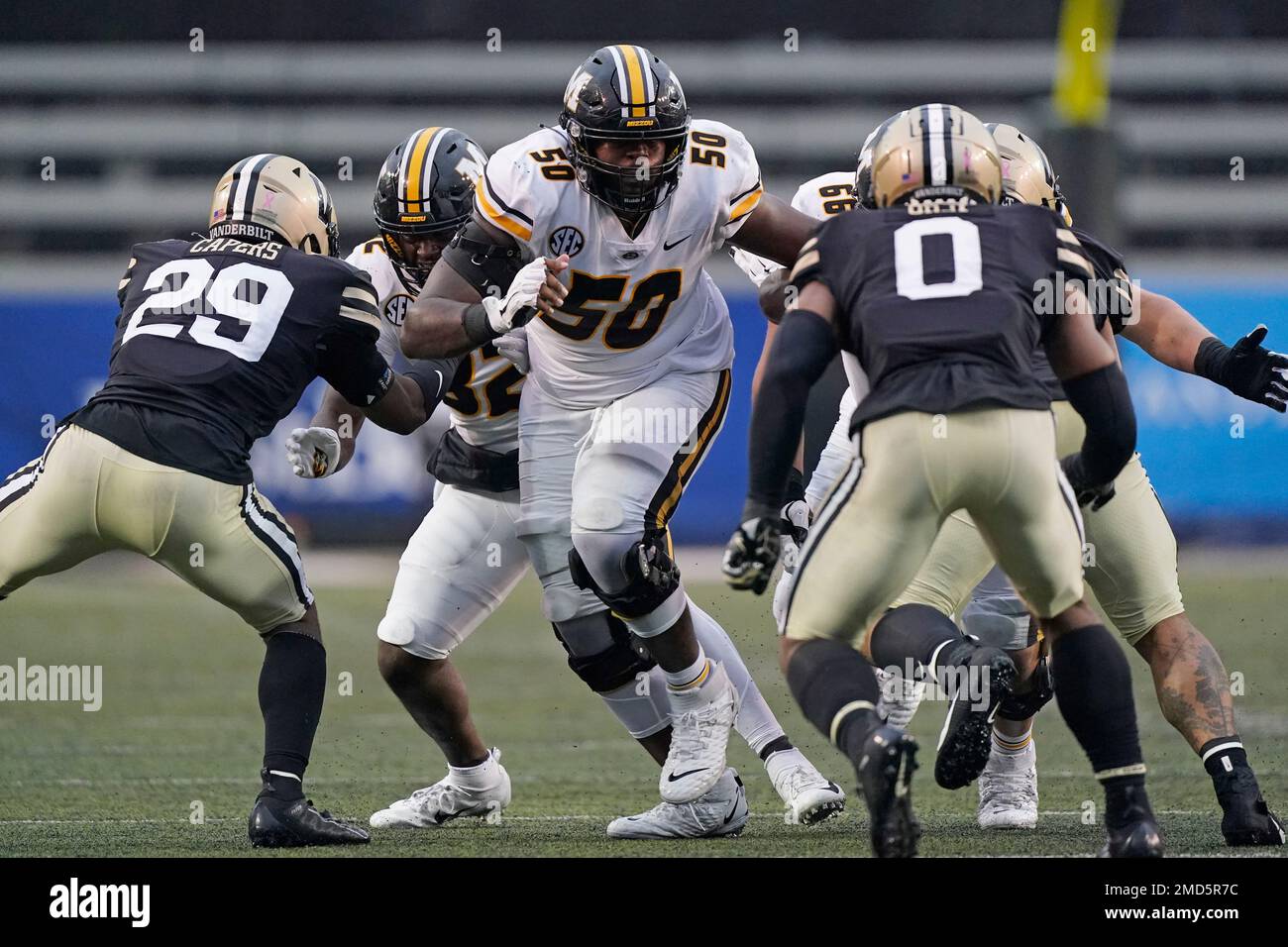 Missouri offensive lineman Hyrin White (50) plays against Vanderbilt in ...