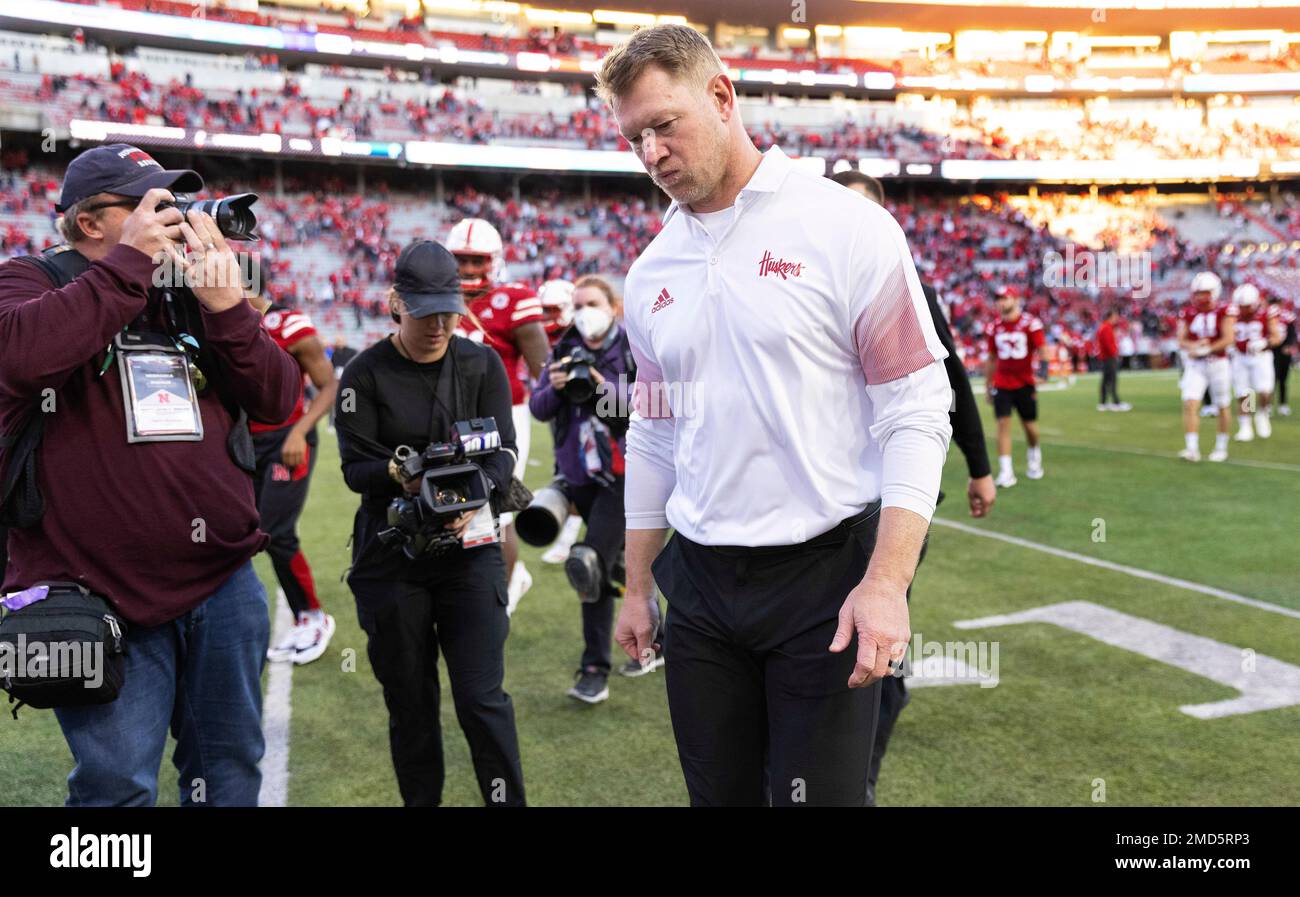 Nebraska head coach Scott Frost walks off the field following his team ...
