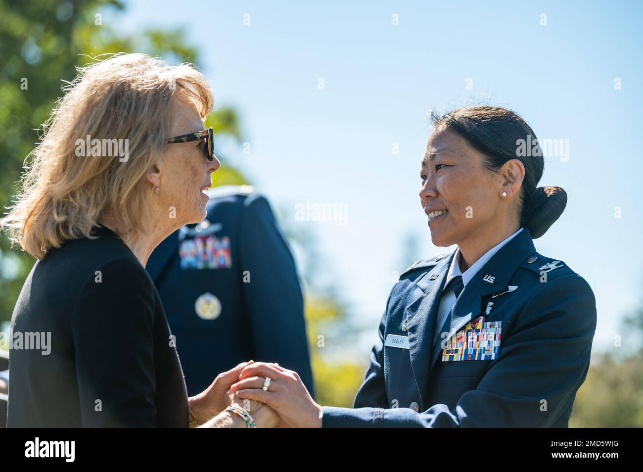 Mrs. Sandy Person, left, U.S. Air Force civic leader and Travis Golden ...