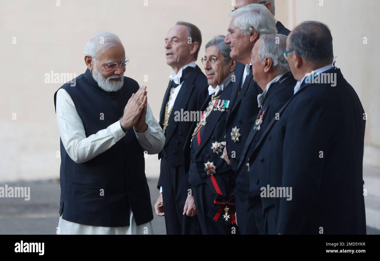 India's Prime Minister Narendra Modi, left, arrives for a meeting with ...