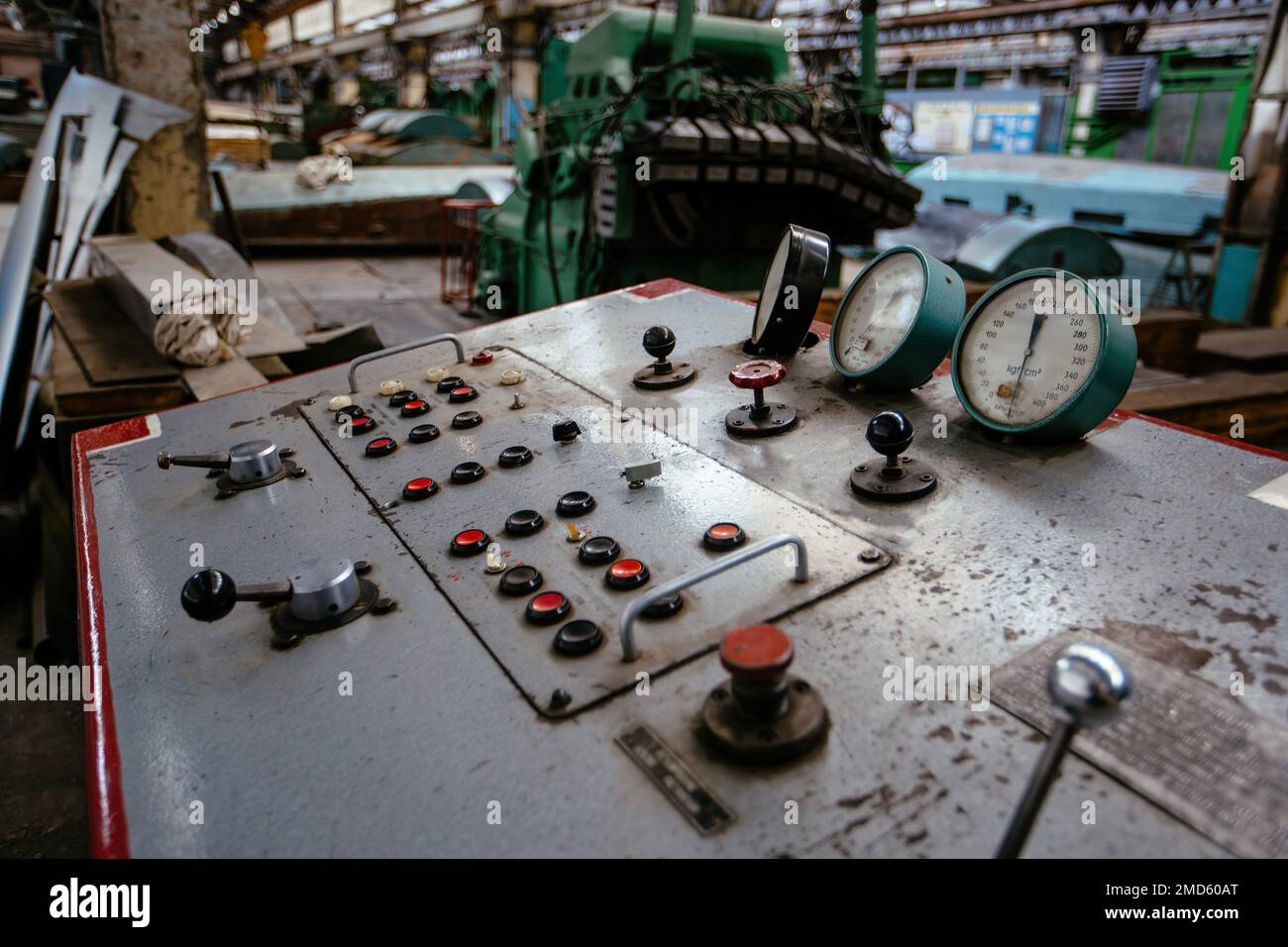 Control panel with buttons and pressure gauge Stock Photo - Alamy