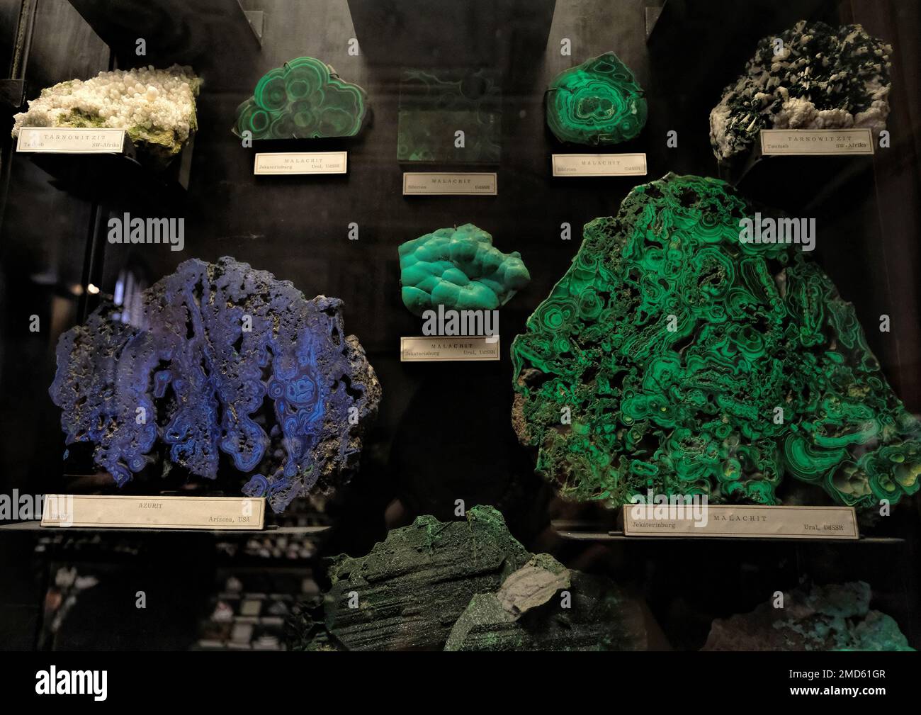 Vienna, Austria, Dec. 2019: Malachite and Azurite samples in the Museum ...