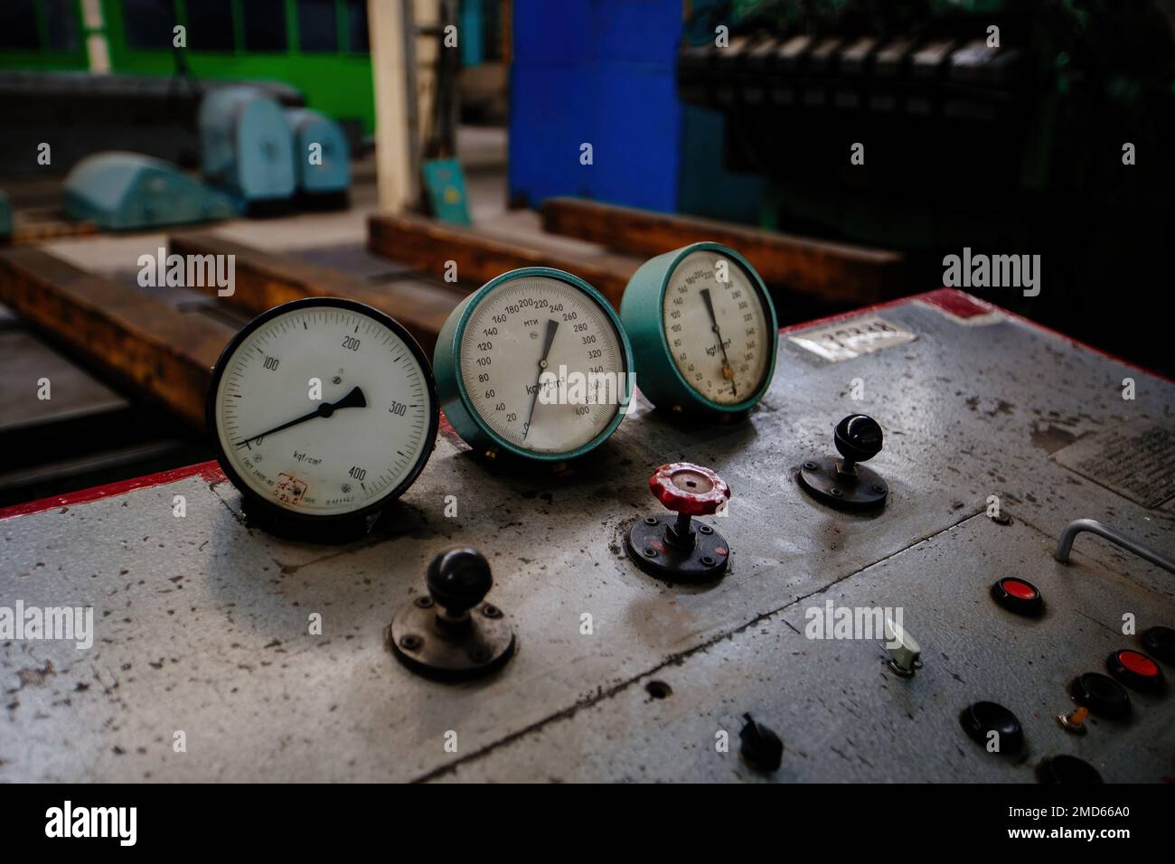 Control panel with buttons and pressure gauge Stock Photo - Alamy