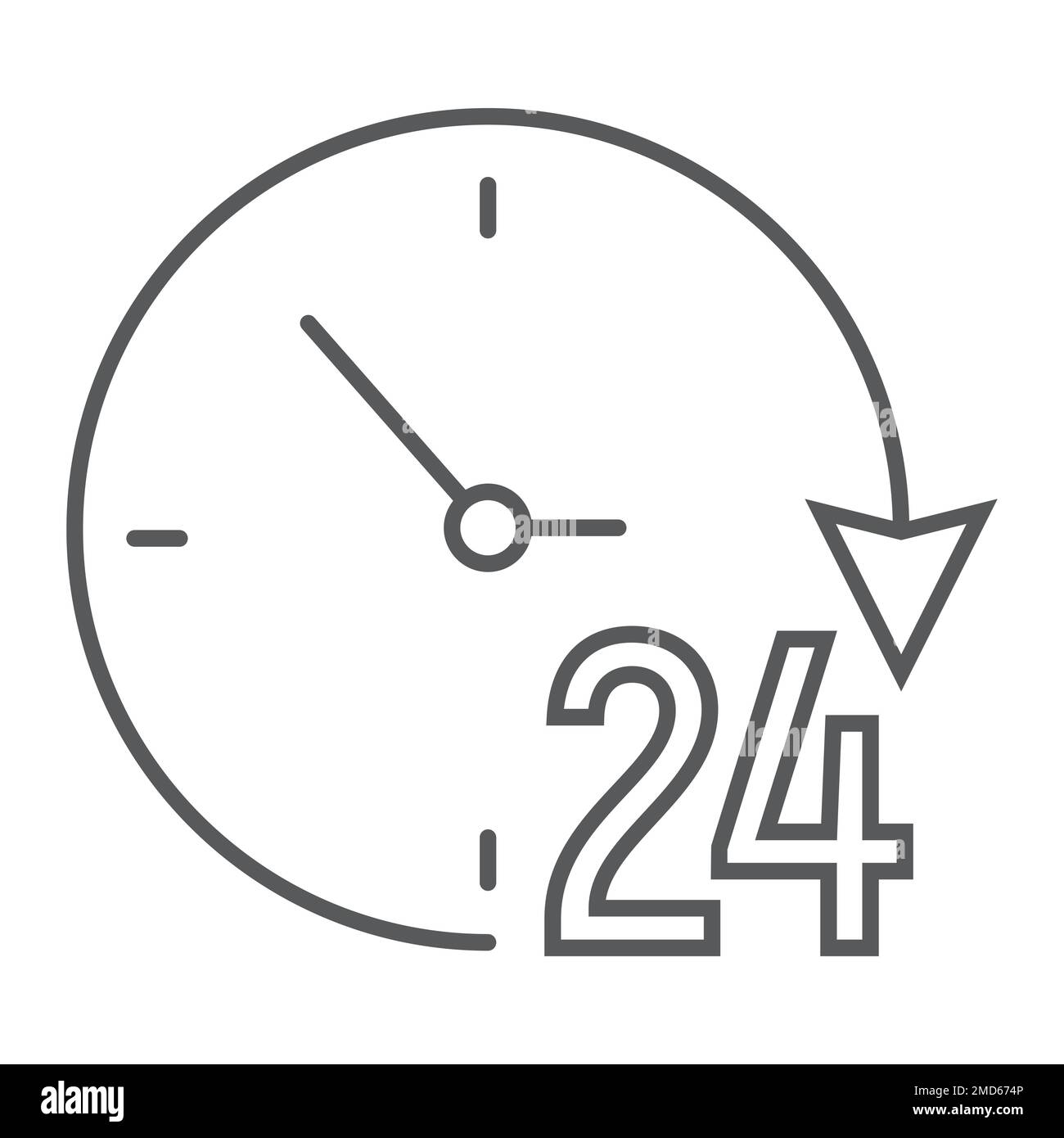 Twenty four hour thin line icon, e commerce and marketing, clock sign ...