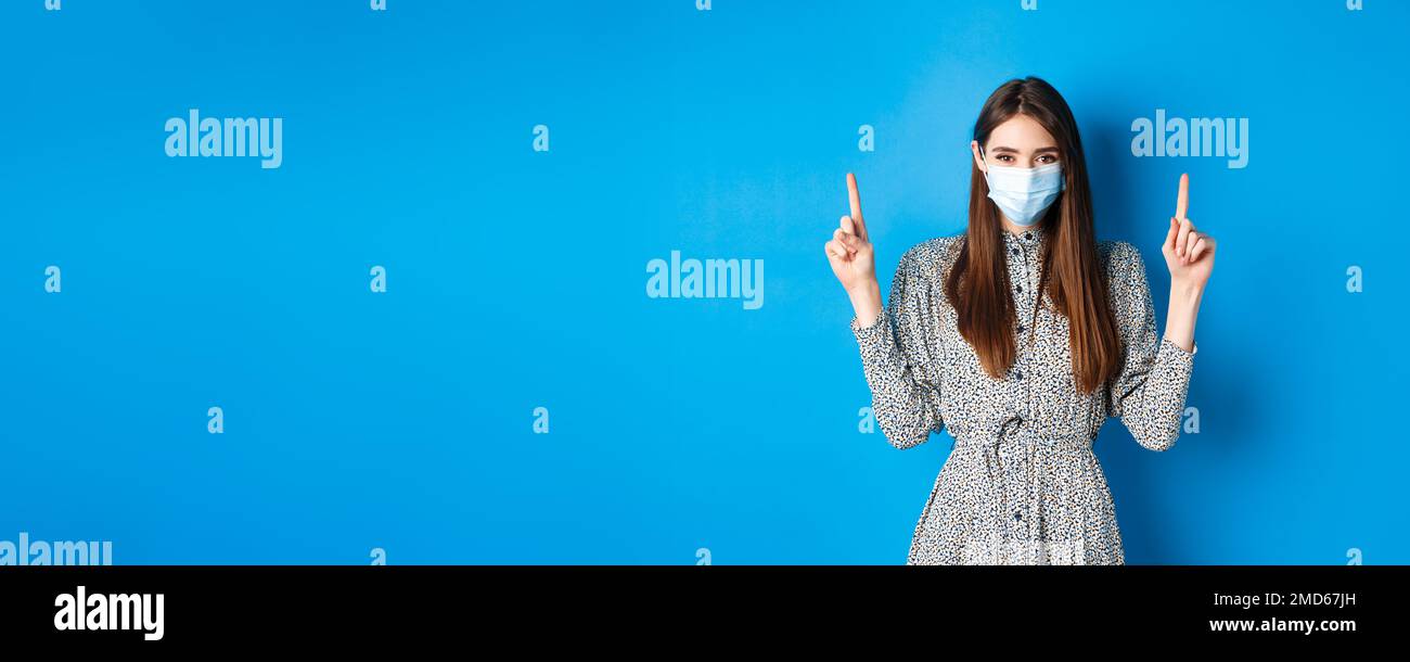 Covid-19, social distancing and healthcare concept. Cheerful natural ...