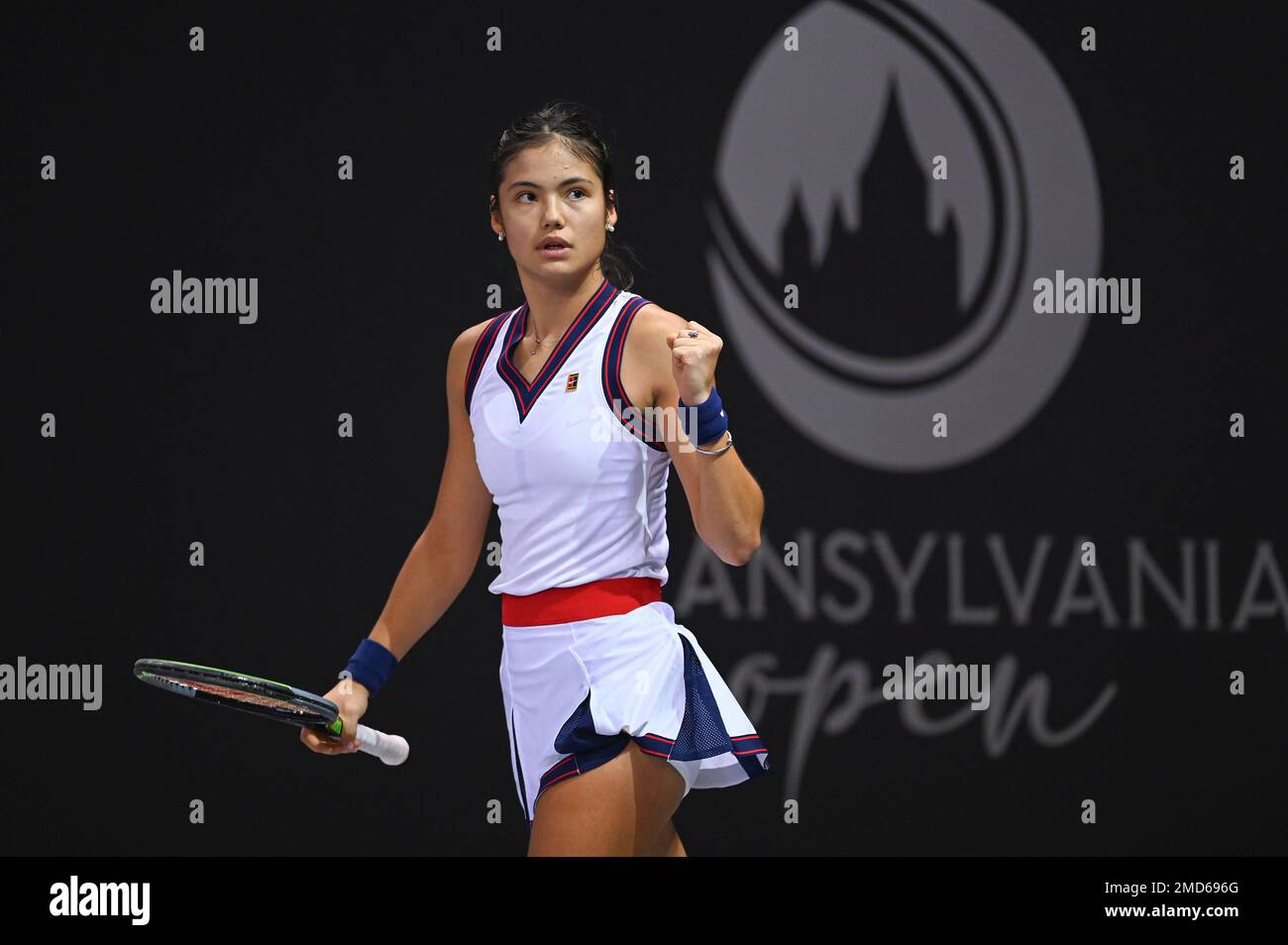Emma Raducanu, of Britain, celebrates after defeating Romania's Ana ...