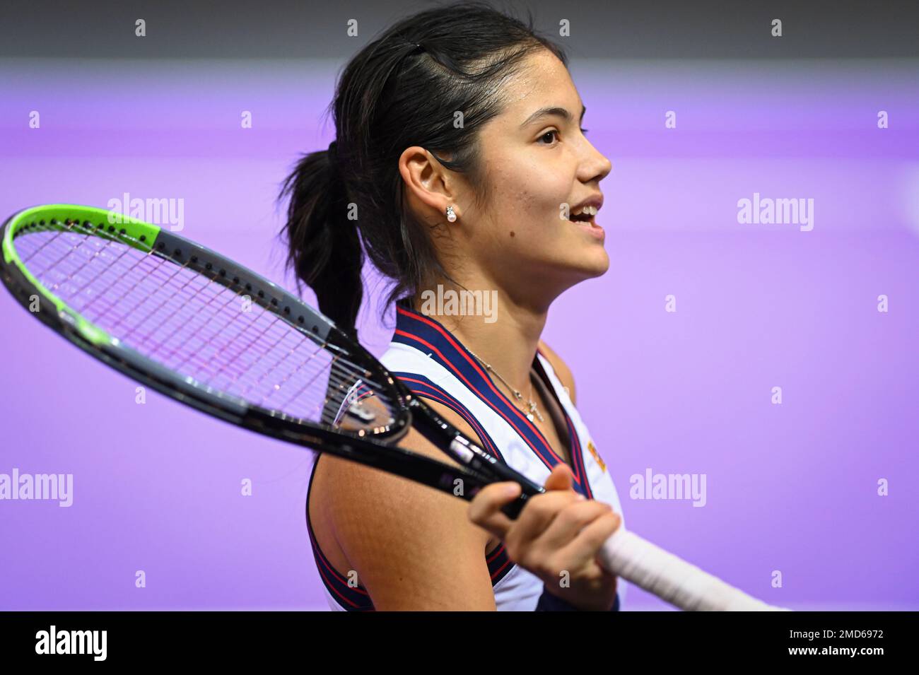Emma Raducanu, of Britain, celebrates after defeating Romania's Ana ...