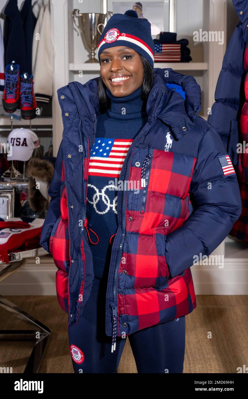 Bobsledder Aja Evans models the Team USA Beijing winter Olympics ...