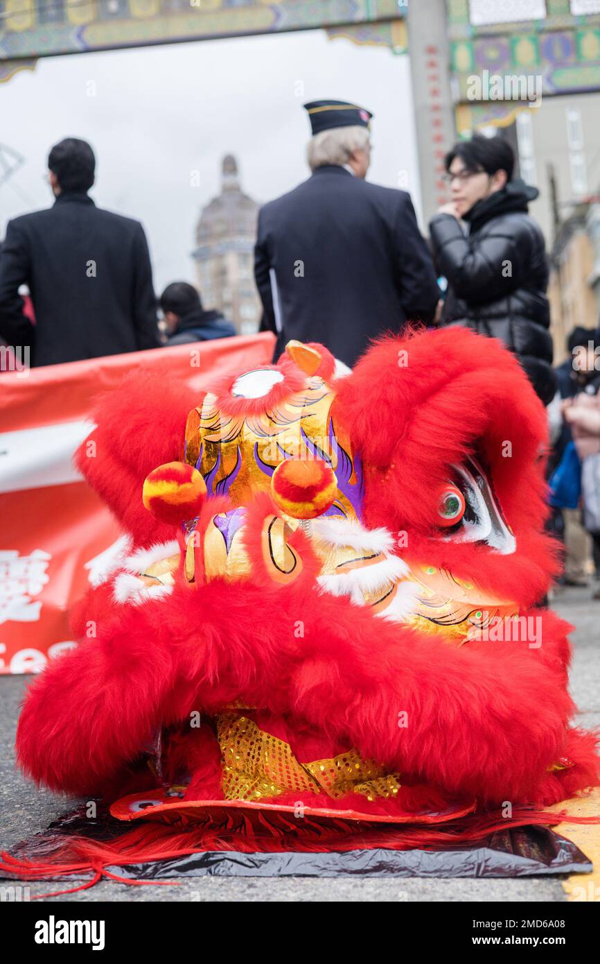 Vancouver, British Columbia, Canada. 22nd Jan, 2023. A dragon head lays ...