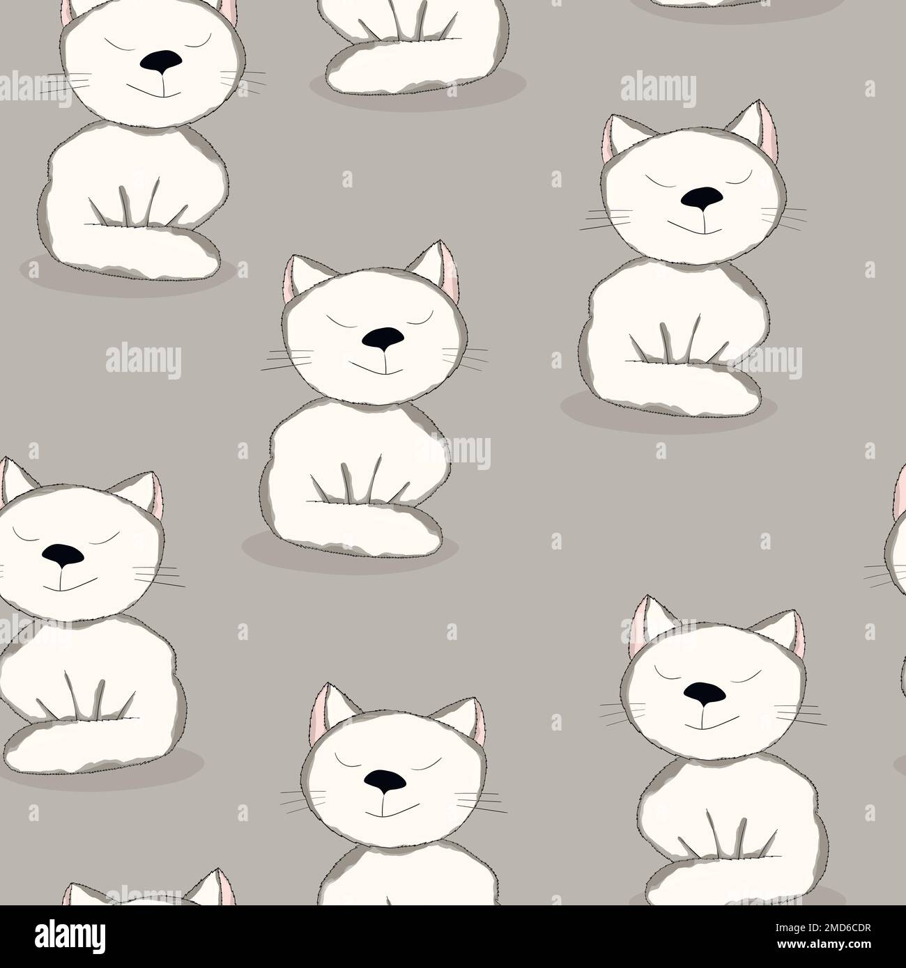 Seamless pattern with cute kitten print. Different scandy cats on color ...