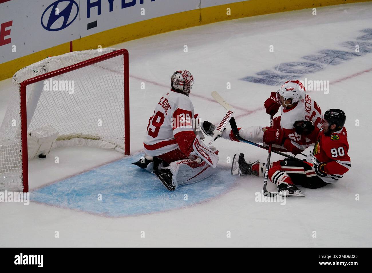 Chicago Blackhawks center Tyler Johnson (90) scores against Detroit Red ...