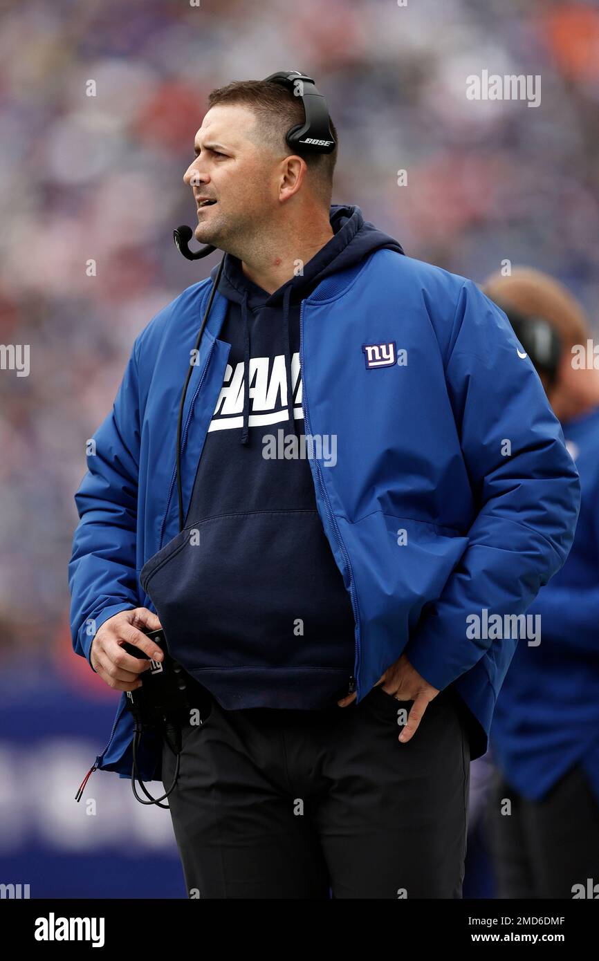 New York Giants head coach Joe Judge reacts against the Carolina ...