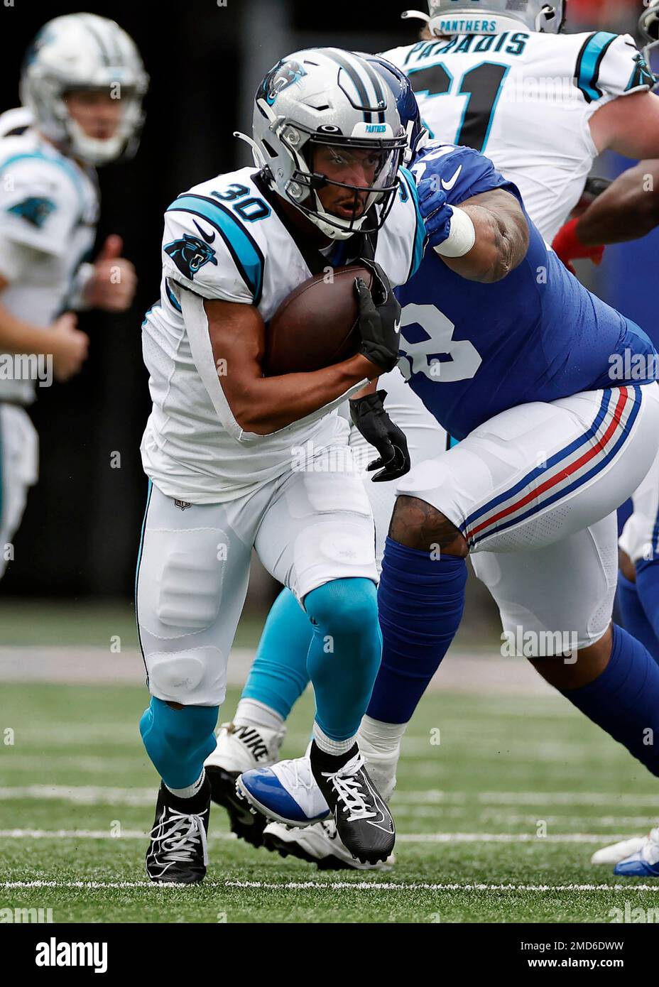 Carolina Panthers running back Chuba Hubbard (30) runs against the New ...