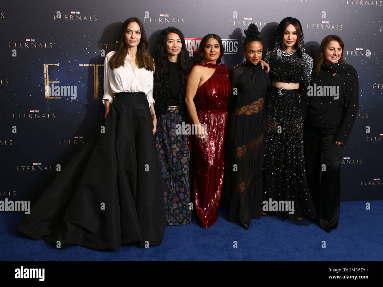 Angelina Jolie, from left, director Chloe Zhao, Salma Hayek, Lauren ...