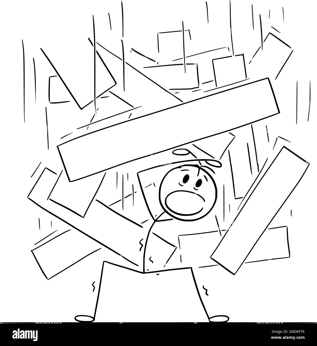 Person Under Falling Objects, Vector Cartoon Stick Figure Illustration ...