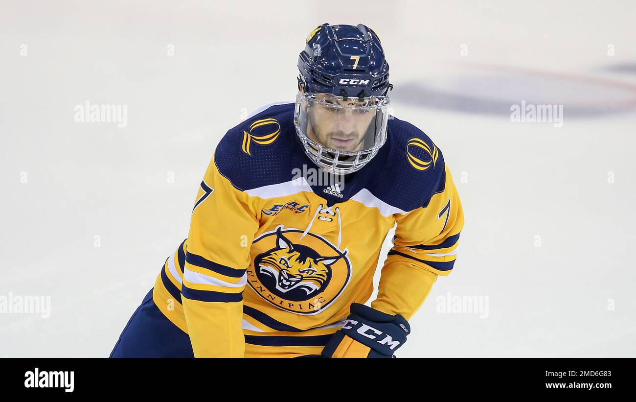 Quinnipiac's Marcus Chorney (7) skates during the first period of an ...