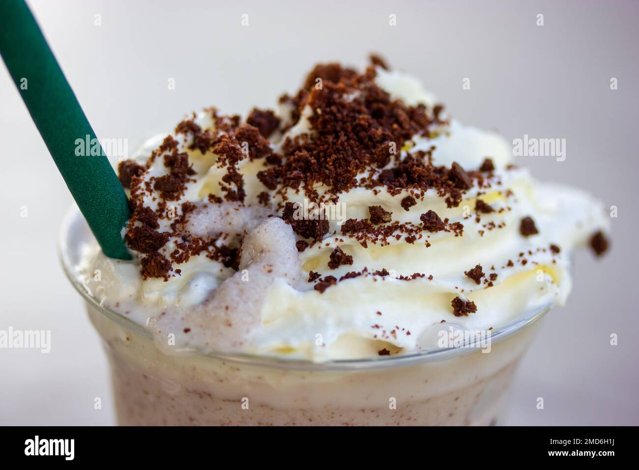 Frappe with cookie crumb, whipped cream, chocolate crumbs in plastic ...