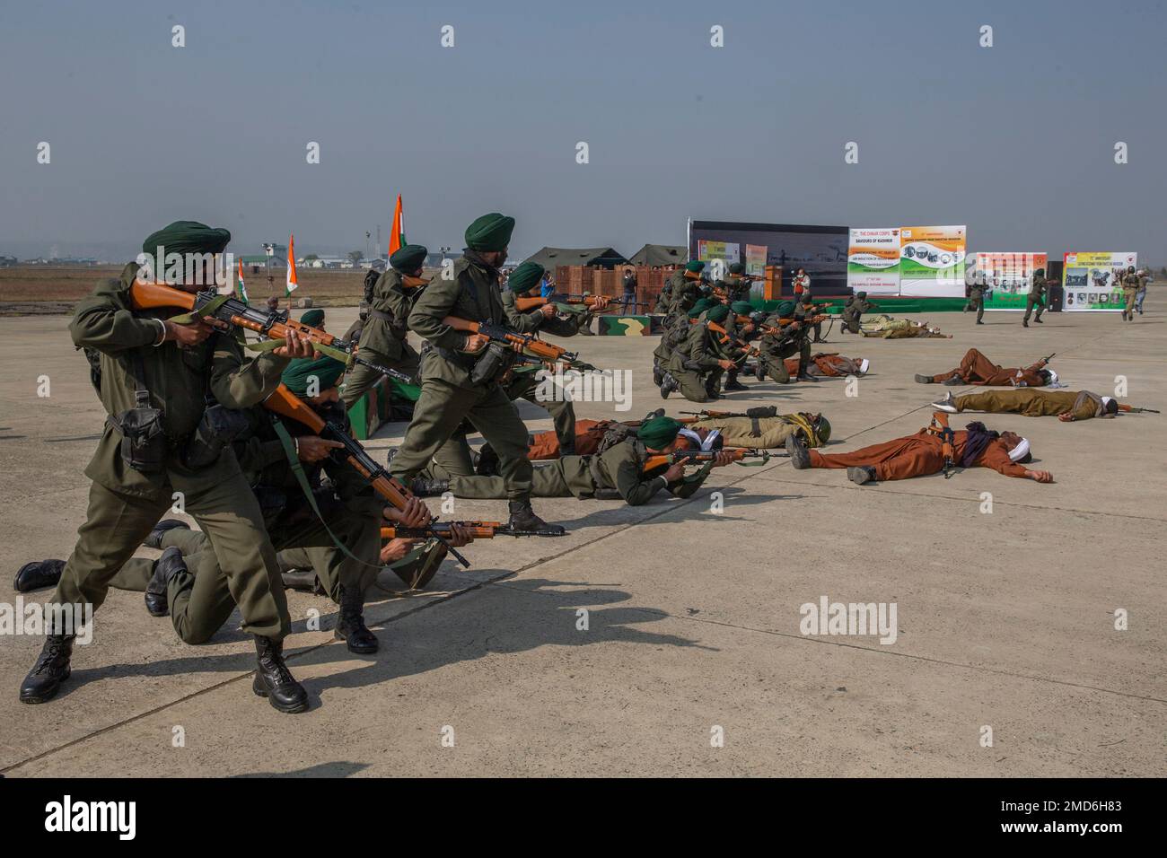 Indian army soldiers perform during a re-enactment of Indian army's ...