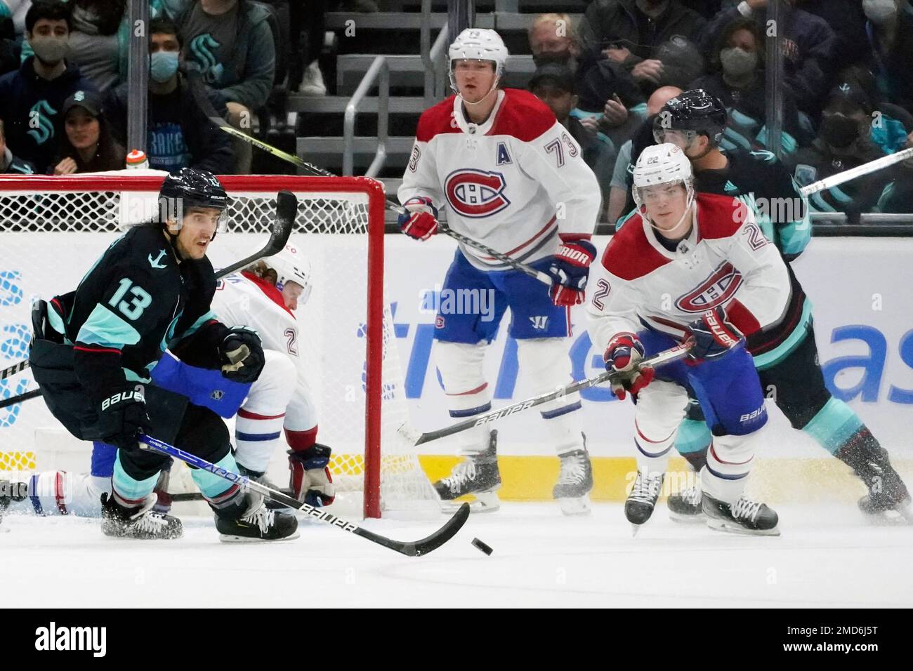 Seattle Kraken left wing Brandon Tanev (13) and Montreal Canadiens ...